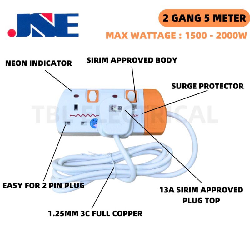 🔥SIRIM🔥Extension Plug 2/5 METER 2G,3G,4G,5G Trailing Socket 1.25MM X 3C Wire Extension Socket C ...