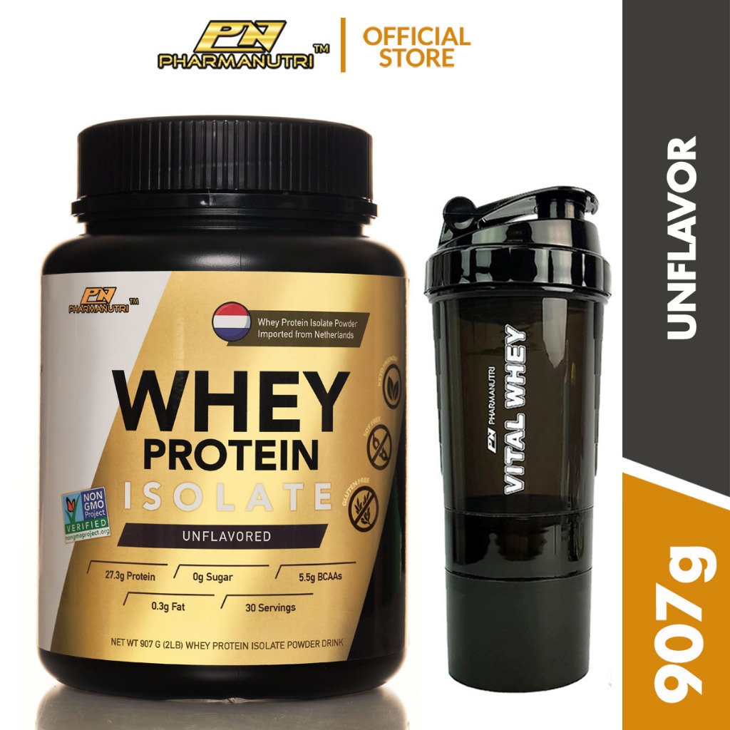 Pharmanutri Whey Protein Isolate 100% Unflavoured 907g (2lbs), 30 Ser, 27.3g Protein Per Serving ...