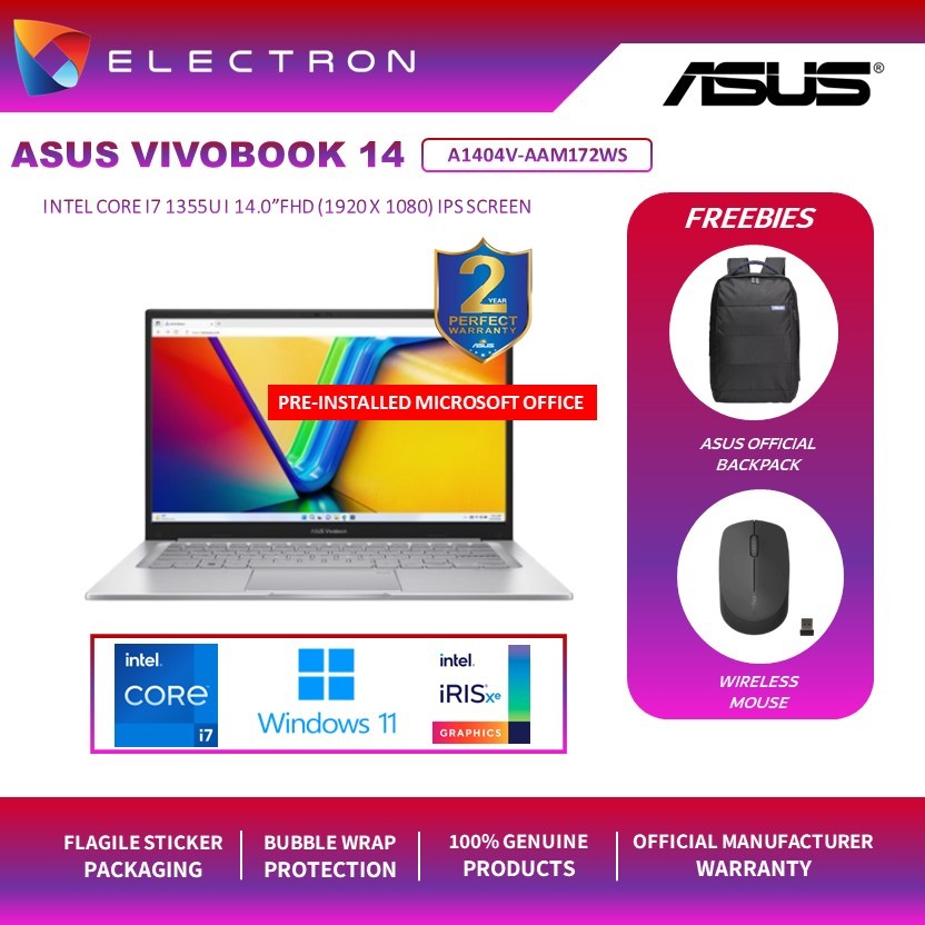 Asus VivoBook 14 A1404V-AAM172WS 14'' FHD Laptop Transparent Silver (I7 ...