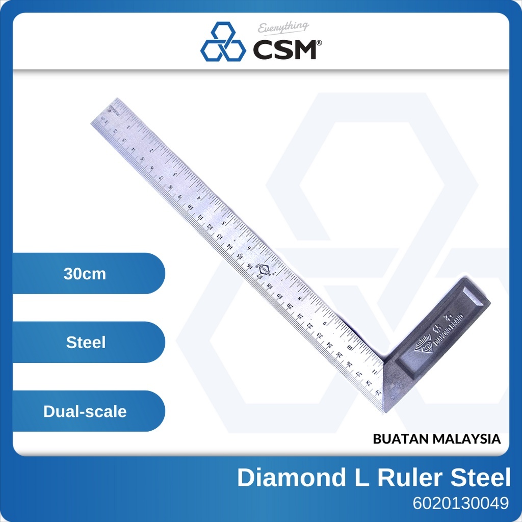 Diamond L Steel Carpenter Square Angle Scale Ruler Tool Pembaris Besi ...