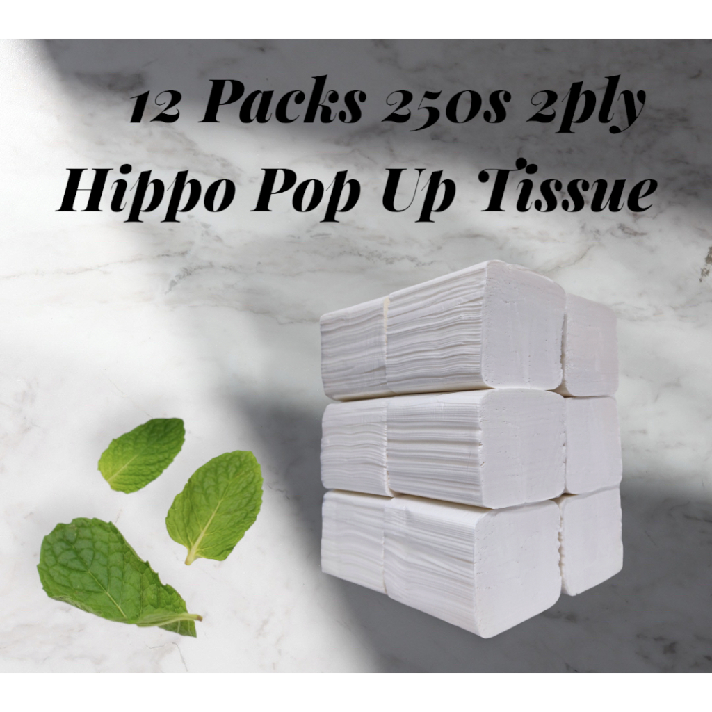 Hippo Pop Up Tissue HBT 12 Packs 36 Packs x 250 sheets (500Ply) 2Ply ...