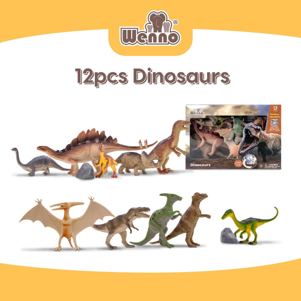 Wenno 12pcs Dinosaurs in window box Educational Realistic Plastic ...