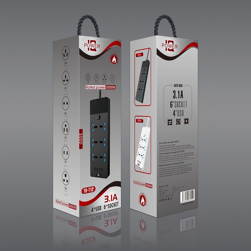 RBTECH UK Plug Power Strip Switch Universal Outlets 3 USB Electrical ...