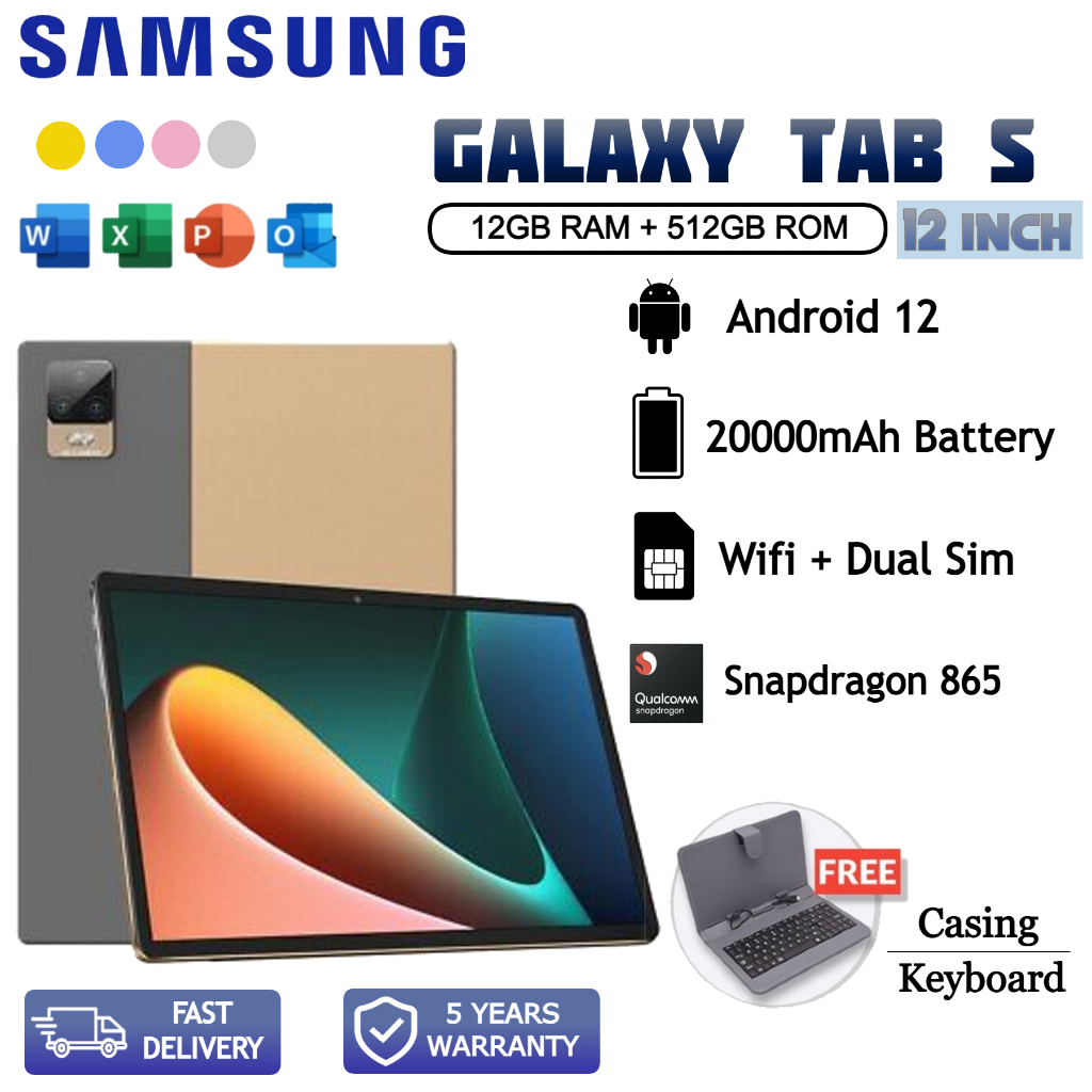 Samsung Galaxy Tab S 12Inch 2024 Android 12.0 12GB RAM + 512GB ROM ...