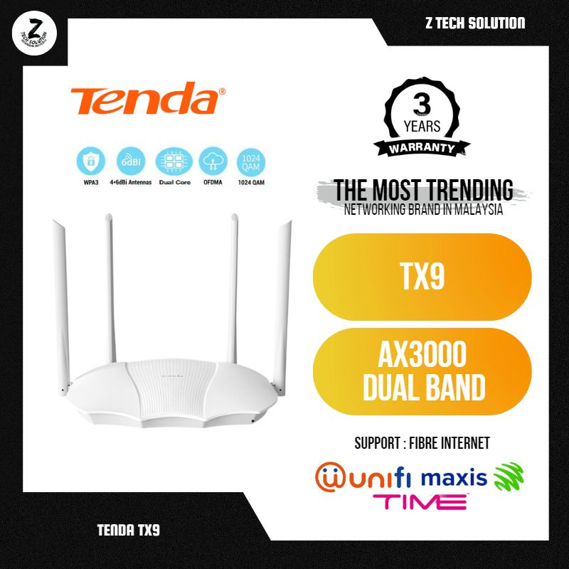 Tenda TX9 AX3000 Dual Band Gigabit Dual-core Wi-Fi 6 Wireless Router ...