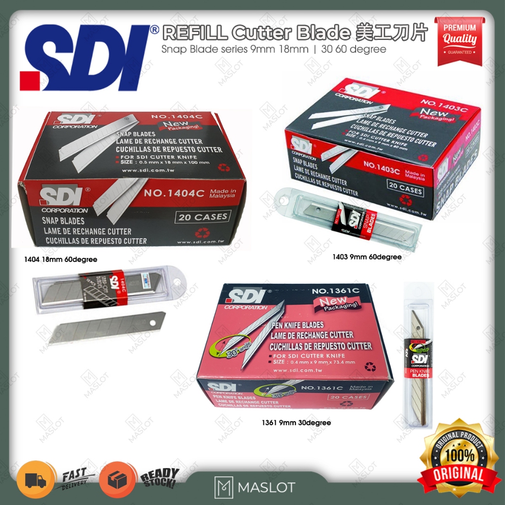 SDI Snap Blade / Refill For SDI Cutter Knife - 1403C | 1404C | 1361 30degree 60degress Small Big ...