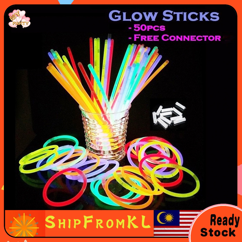 50pcs LED Glow Stick Bracelets Necklace Wristband Fluorescent Neon ...