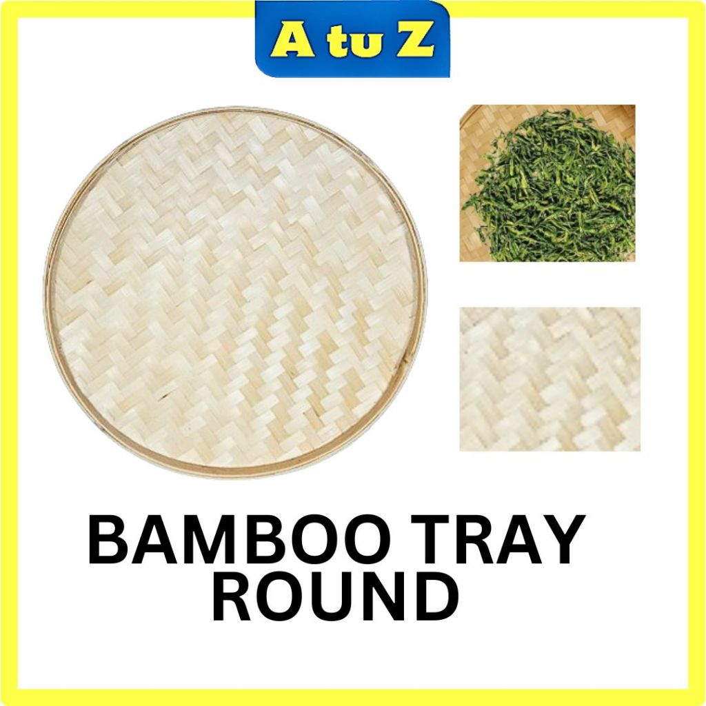 AtuZ Bamboo Tray Round Natural Handmade Woven Vegetable Round Flat ...