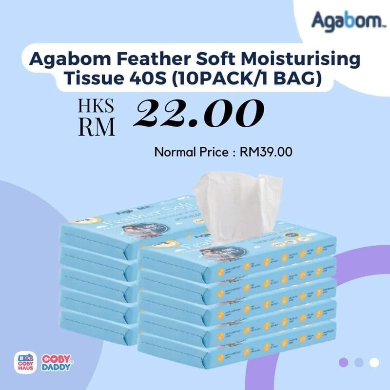 AGABOM feather soft moisturising tissue 40s (10packs) | Shopee Malaysia