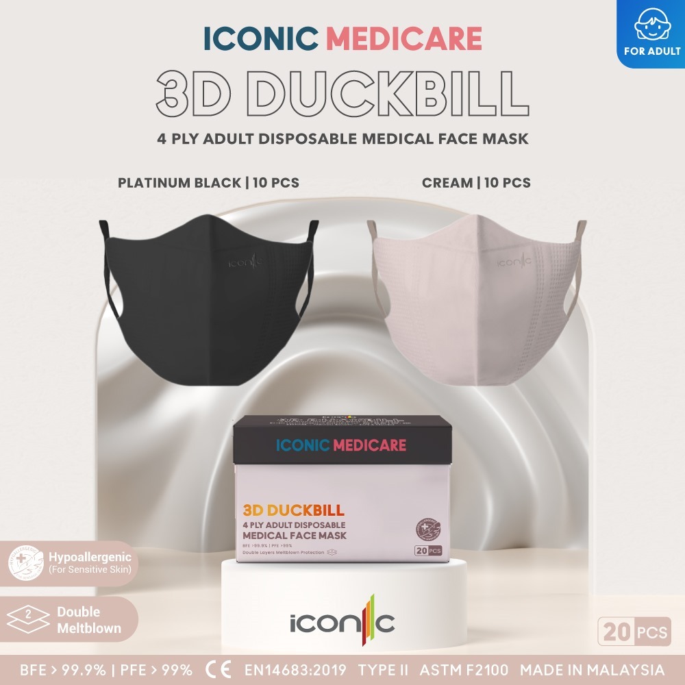 ICONIC 3D DUCKBILL 4PLY ADULT Disposable Medical Face Mask (20's/BOX ...