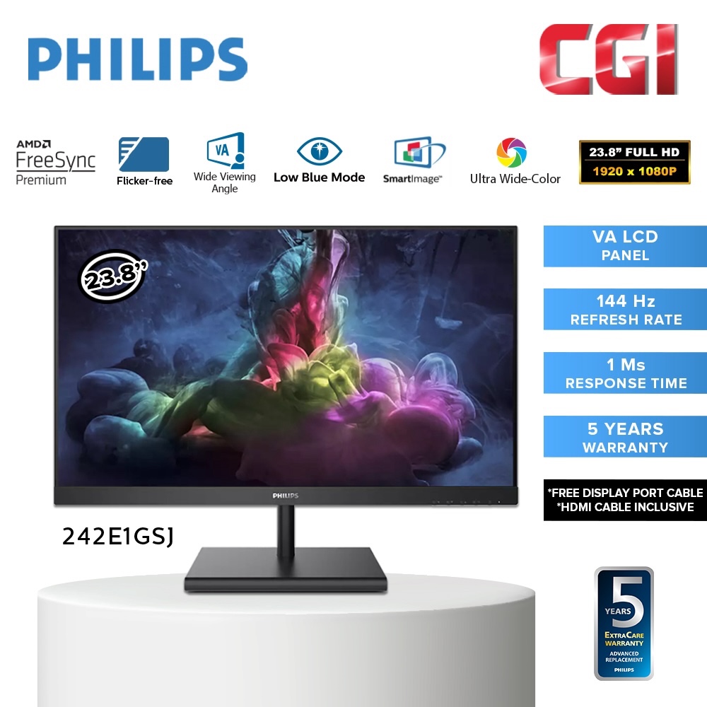 Philips 242E1GSJ 23.8" 1ms 144Hz FHD FreeSync VA LED Gaming Monitor ...
