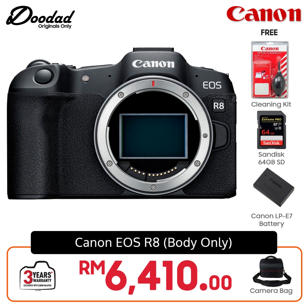 Canon EOS R8 ( BODY ) + LP-E7 Battery + Bag + 64GB + Cleaning Kit | 3 ...