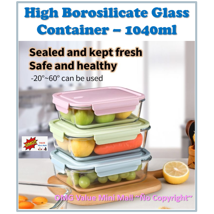 [Abbott] Borosilicate Glass Rectangle Container - 1040ml Large Capacity ...