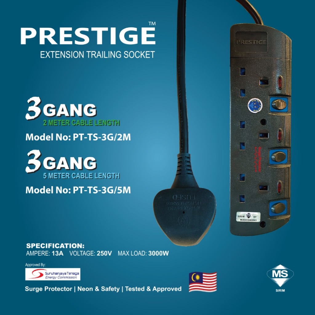 3 Gang Sirim Extention Socket-5meter Extension Socket 3 way Sirim ...