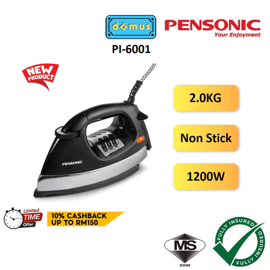 Pensonic Faber 2.0KG Heavy Dry Iron Ceramic Non Stick 1200W Seterika ...