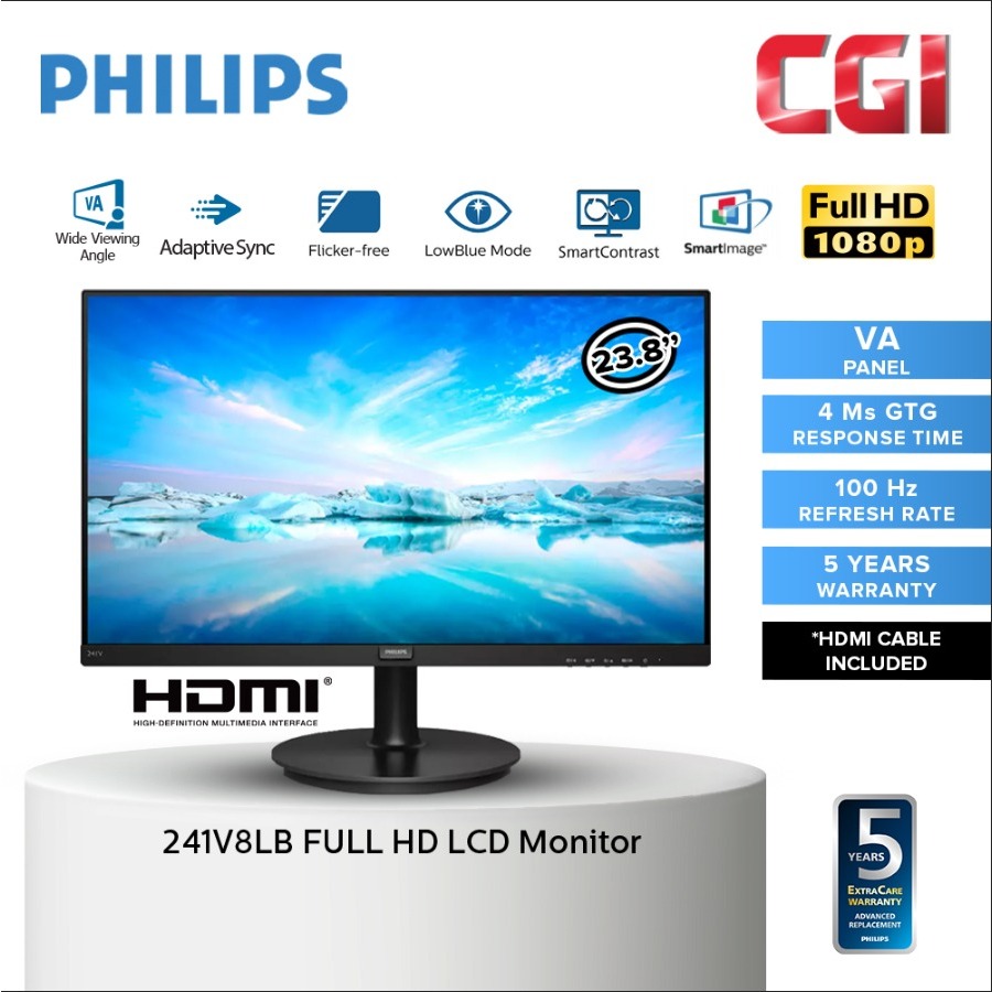 Philips 23.8" 241V8LB VA Full HD 100Hz 4ms Adaptive Sync LED Monitor ...