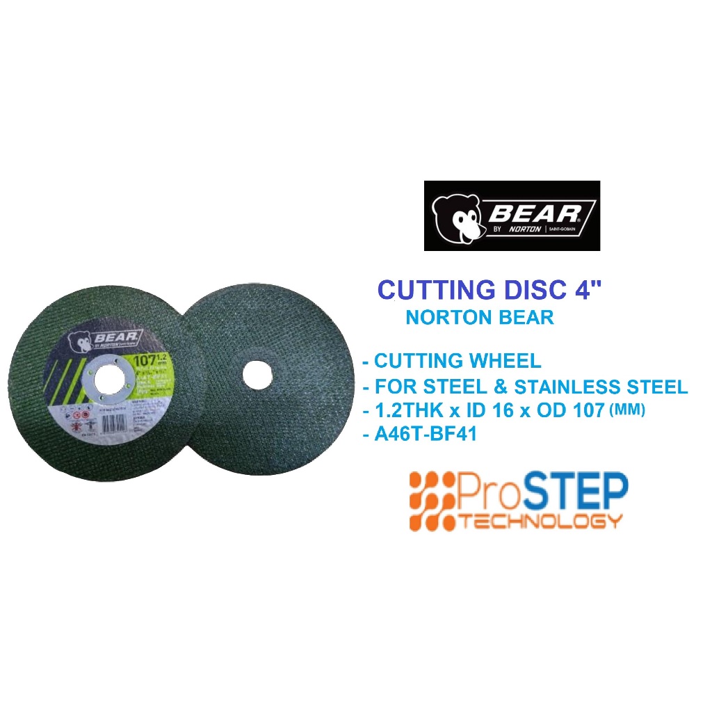 NORTON BEAR CUTTING DISCN 4" (16 x 1.2 x 107MM) FOR STEEL & STAINLESS ...