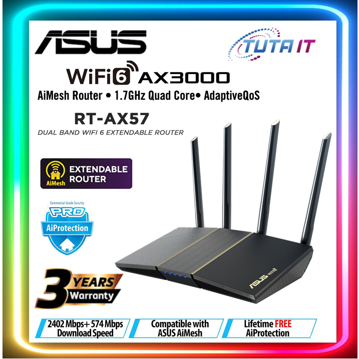 ASUS RT-AX57 WiFi 6 AX3000 Wireless Router with High Power Signal ...