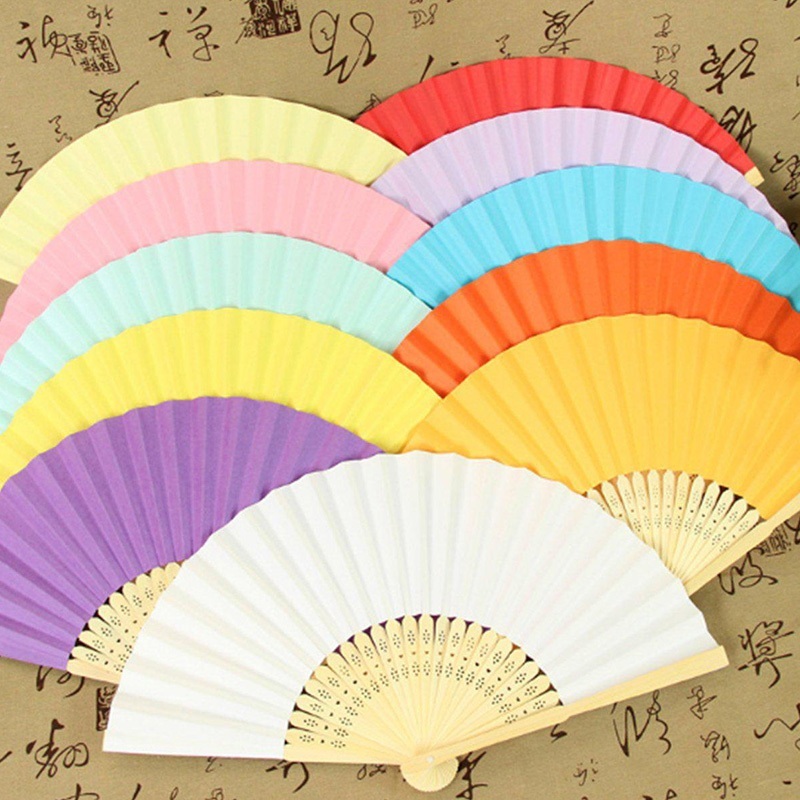 Silk Hand Fans Plain Wedding Party Fans Pattern Folding Solid Colour ...