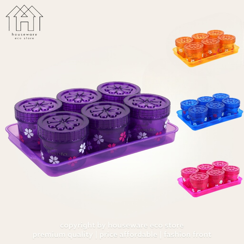 7pcs Canister Set With Tray | 550ml Bekas Kuih Raya Set | Cookies ...