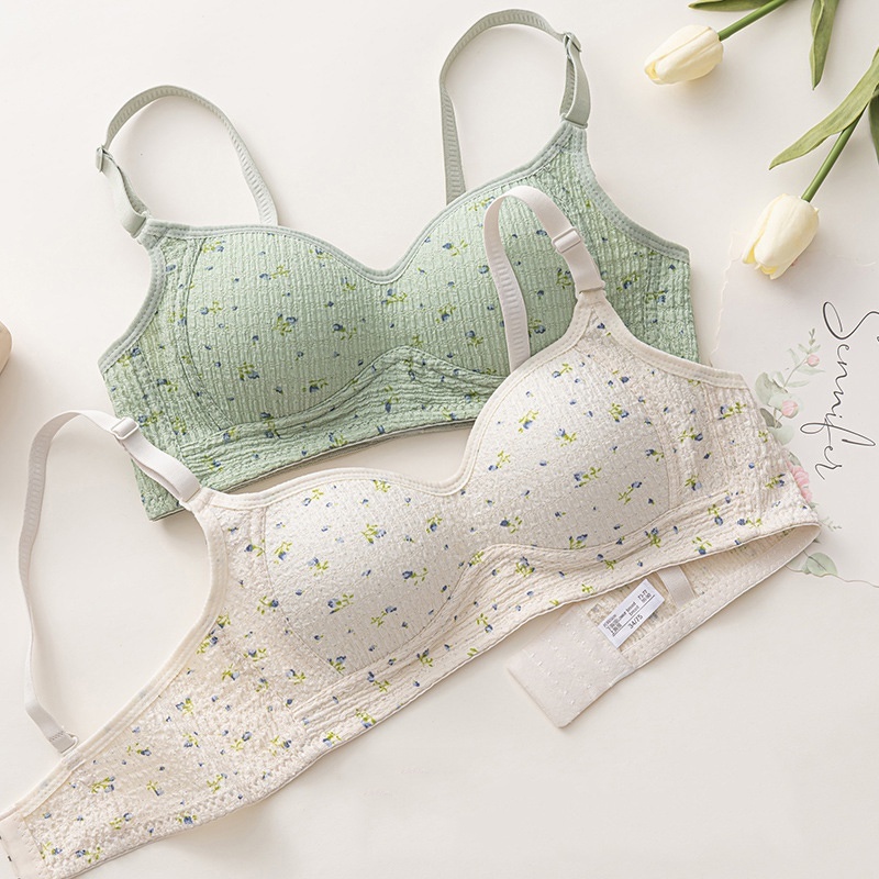 No wire girl bra push up wireless seamless women's small chest gathered ...