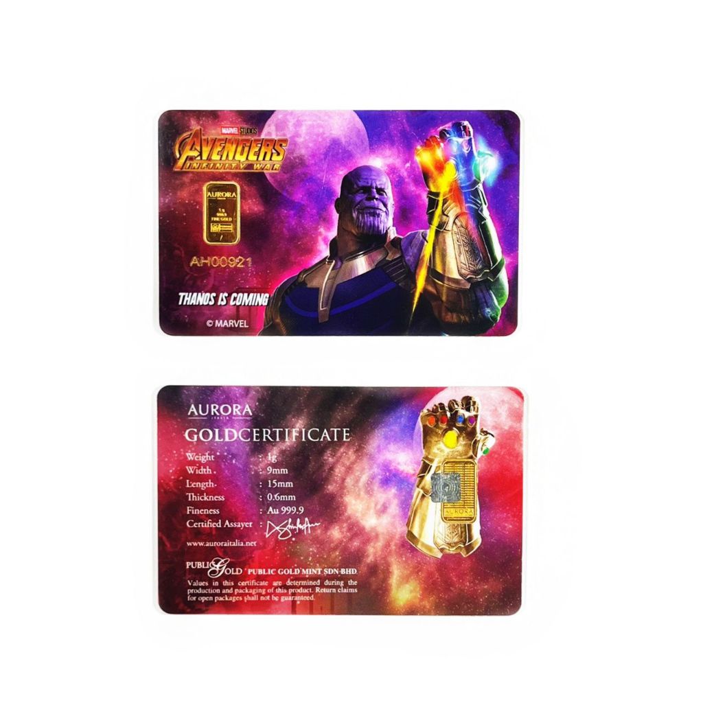 1g - Marvel Avengers Infinity War - Thanos Limited Edition Gold Bar ...