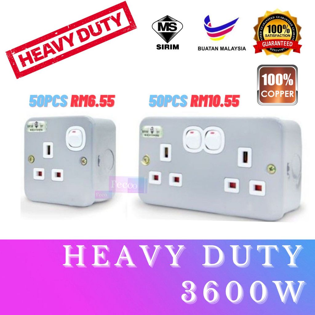 13AMP Metal Socket 15A Metal Clad Switched Socket BESI DOUBLE SWITCH ...