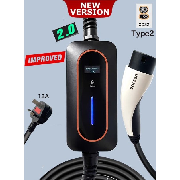 [UK Plug] Adjustable 10A-13A Portable EV Charger|Type 2 |Length 12M/8M ...