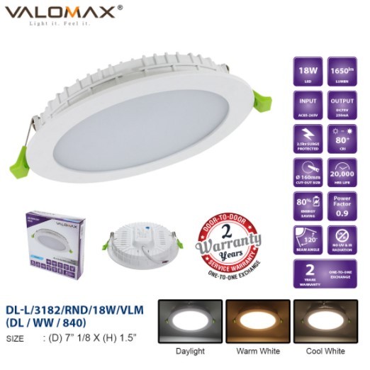 VALOMAX 18W 6" EXTRA BRIGHT LED DOWNLIGHT ROUND/SQUARE WITH DAYLIGHT ...