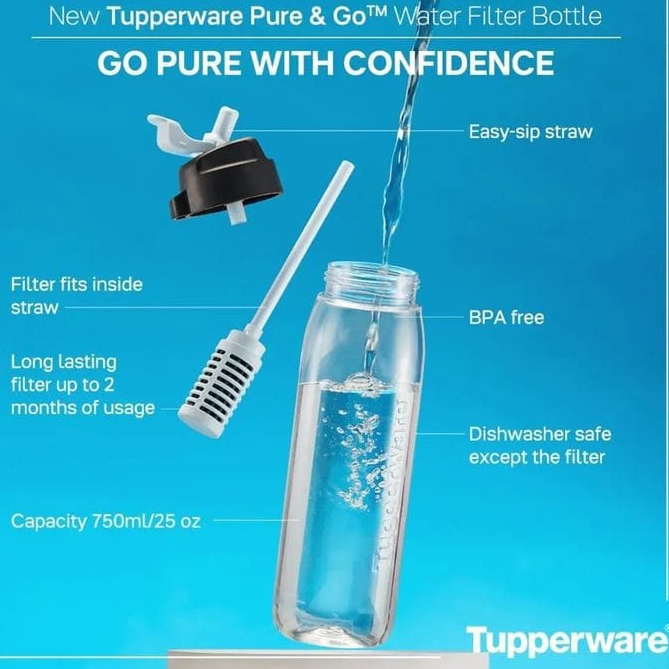 Tupperware Pure & Go Water Filter Bottle 750ml : It captures particles ...