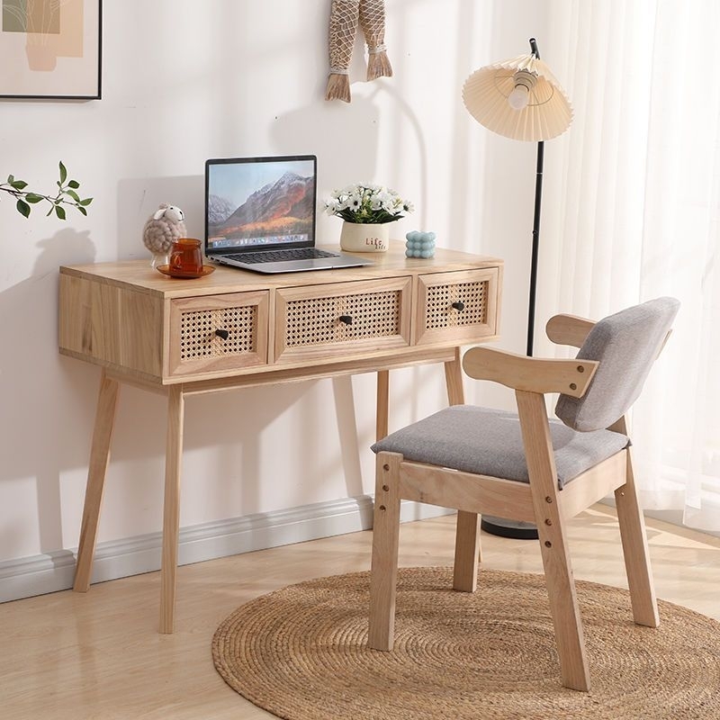 Desk, light luxury, modern solid wood rattan desk, study room, computer ...