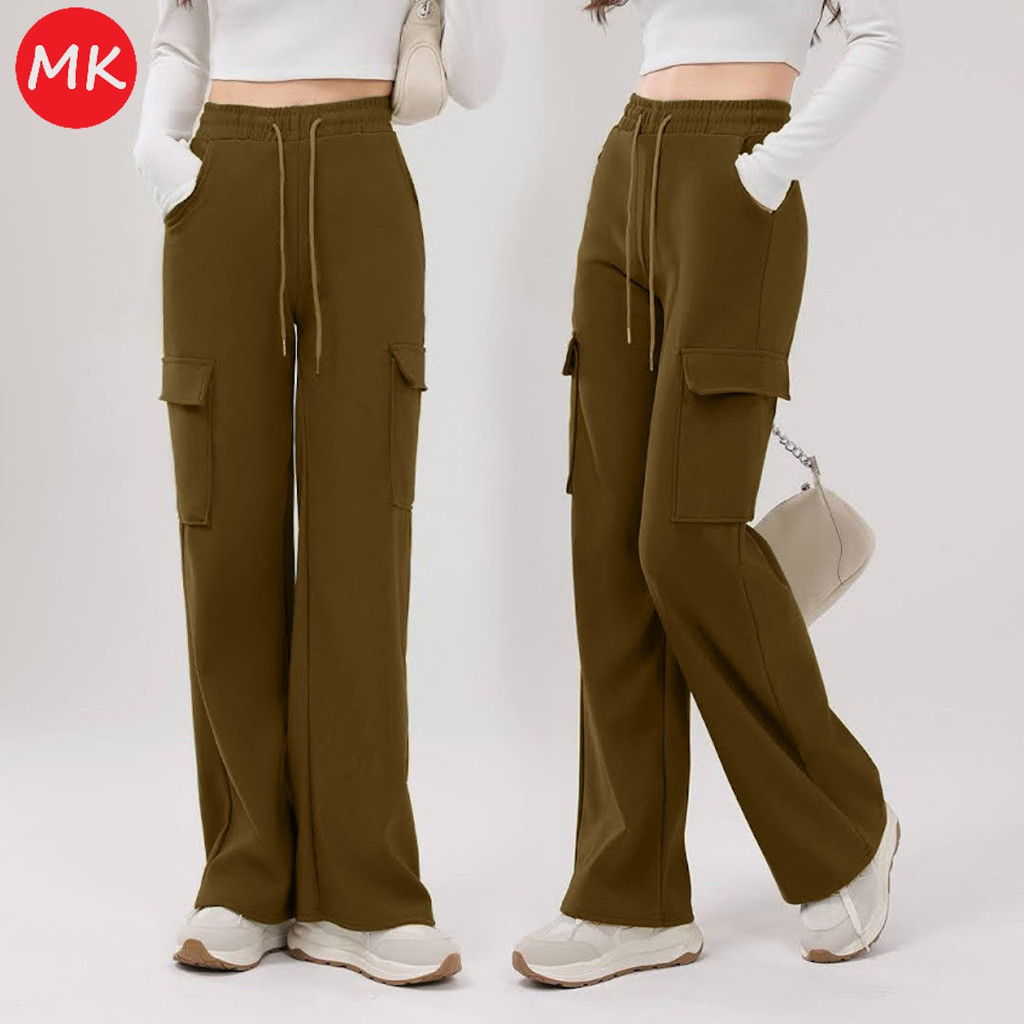 baju raya 2024 MK cargo pants women multi pocket cotton waffle Straight ...