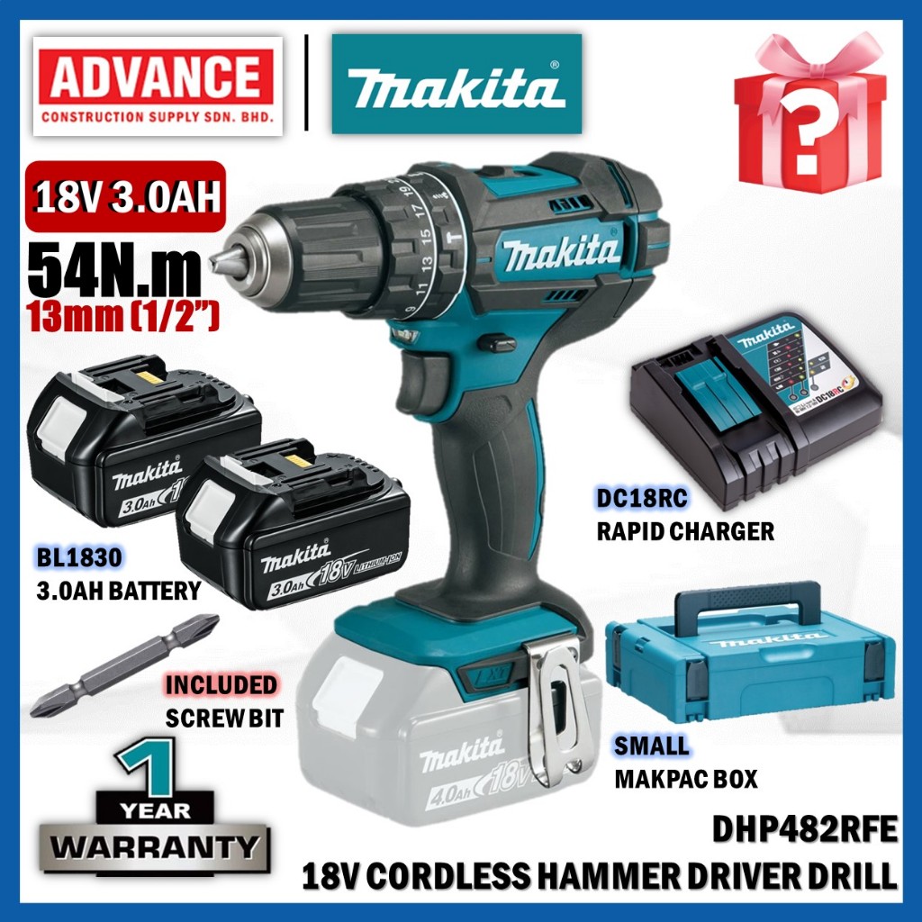MAKITA DHP482Z / DHP482RFE 18V Cordless Hammer Drill Impact Drill 13MM ...