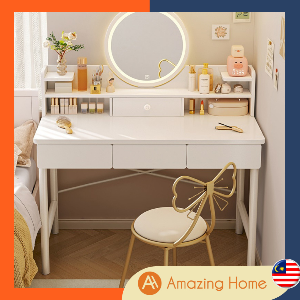 AmazingHome 80cm/100cm Dressing Table With Vanity Mirror Smart LED ...