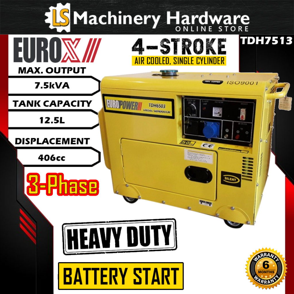 EuroX TDH7513 3-Phase (415V) 7500Watt Sound Proof Diesel Generator - 6 Months Warranty | Shopee ...