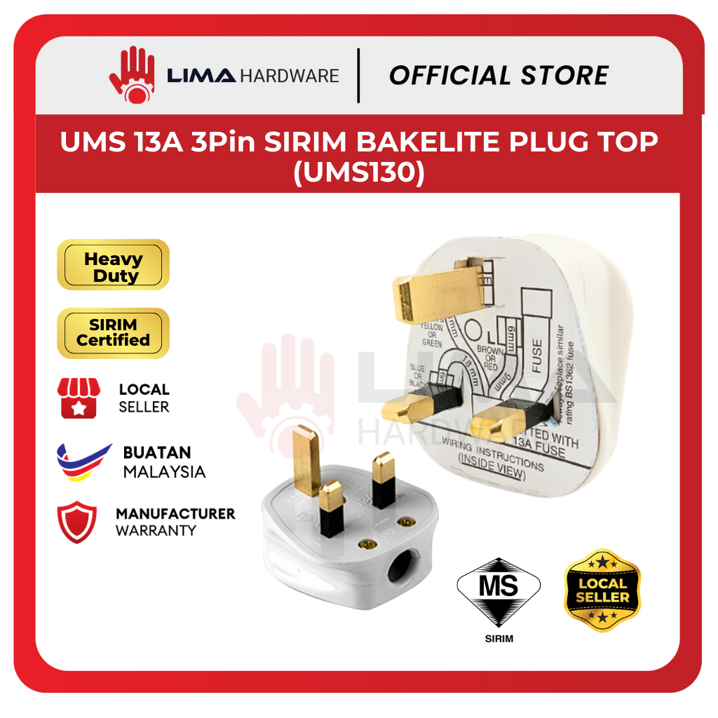UMS 13A 3Pin SIRIM BAKELITE PLUG TOP (UMS130) | Shopee Malaysia