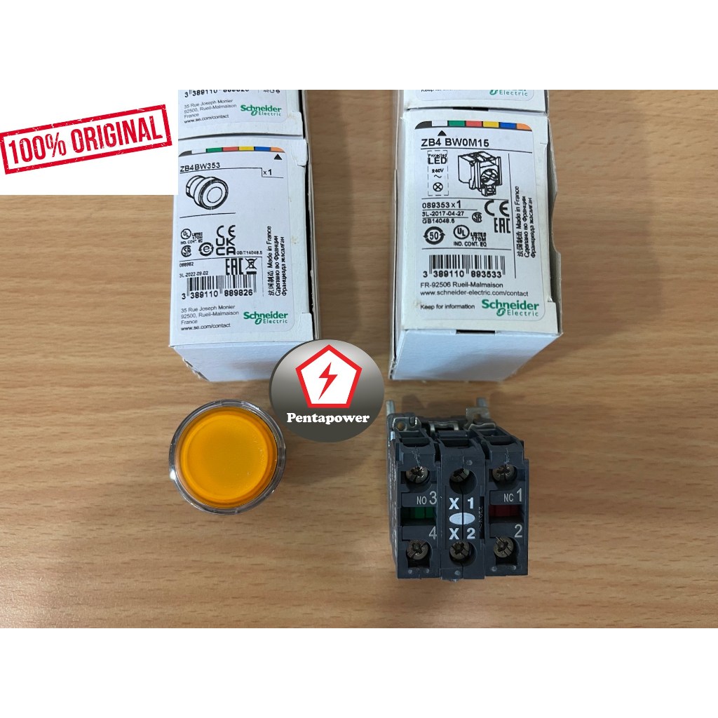 SCHNEIDER XB4BW35M5 ( ZB4BW353 + ZB4BW0M15 ) Illuminated push button ...