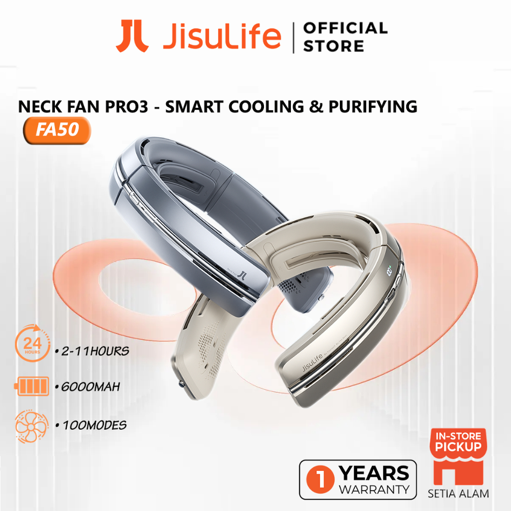 JISULIFE Neck Fan Pro3 Multifunction Air Purification With LED Digital 100 Levels Smart Cooling ...
