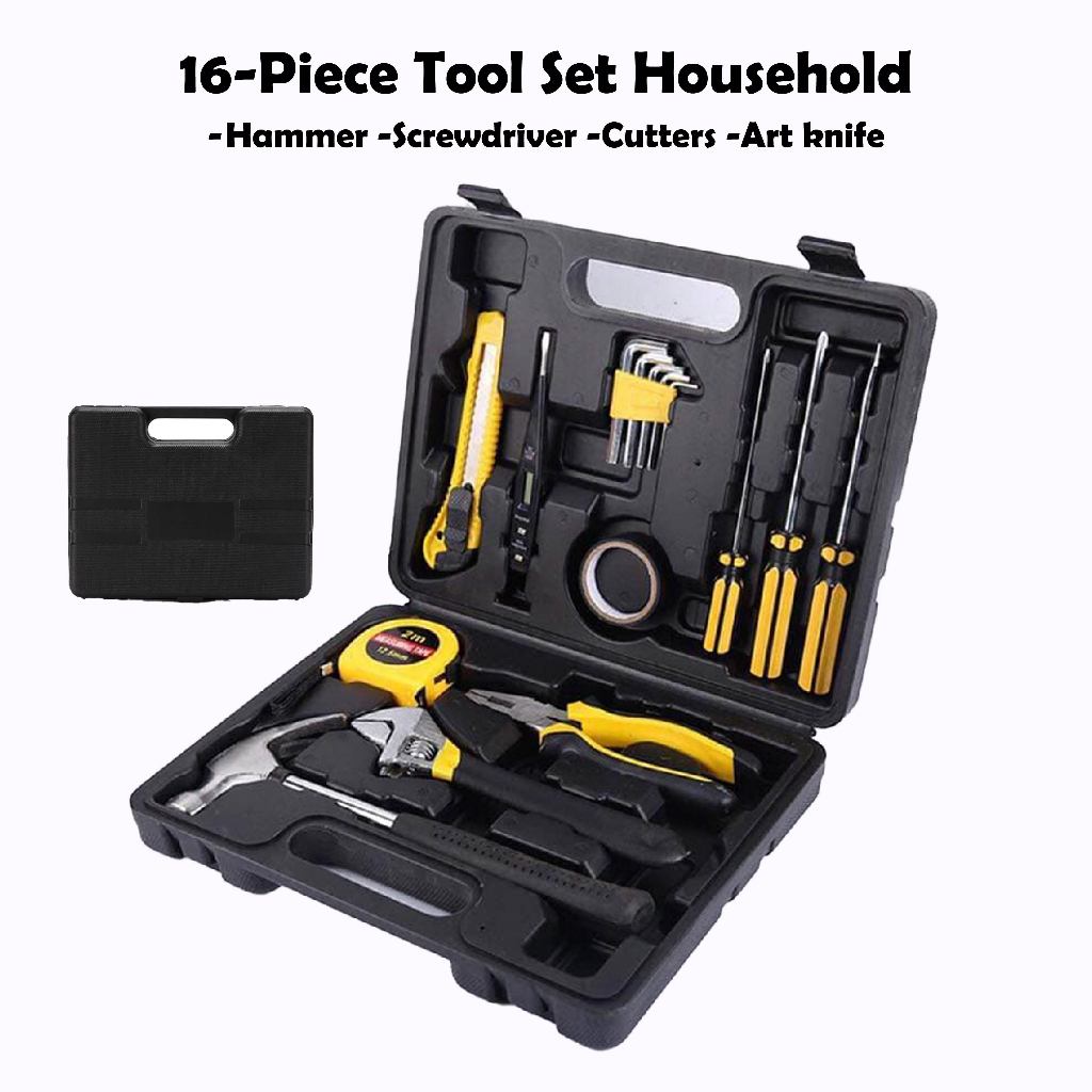 16-Piece Tool Box Set Toolbox Screw Screwdriver Hammer Tool Box Heavy ...