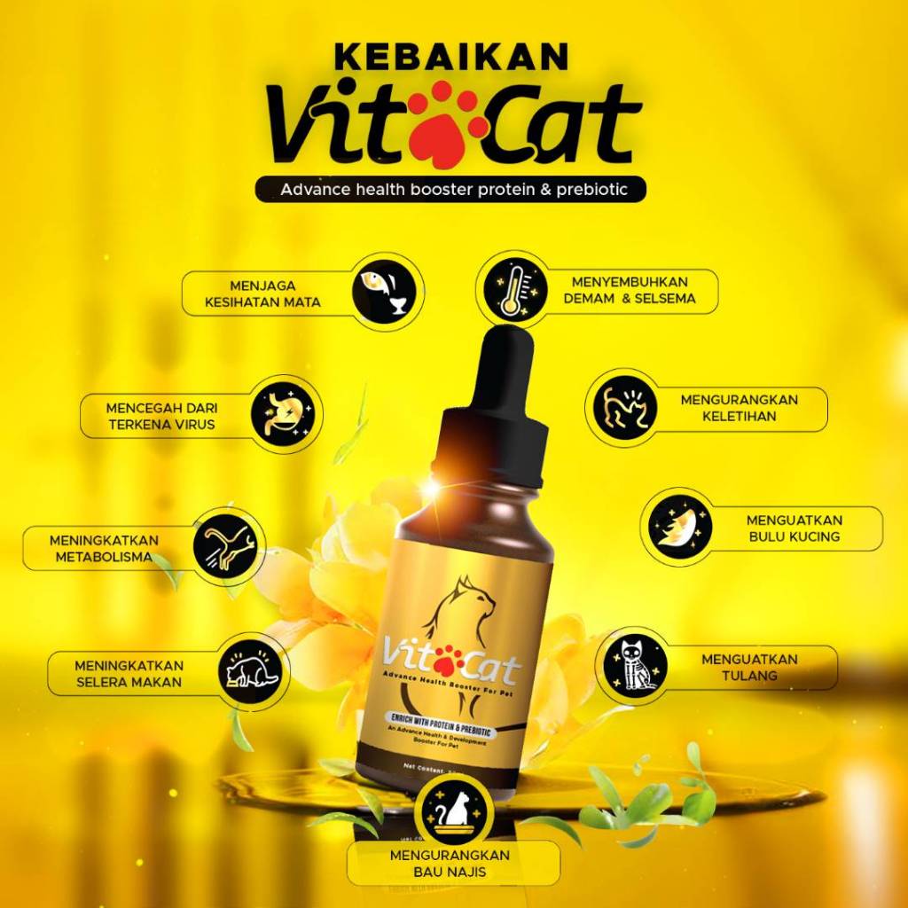 Vitocat Vitamin Gemuk Kucing 30ML Supplement Cat Booster Bulu Cantik ...