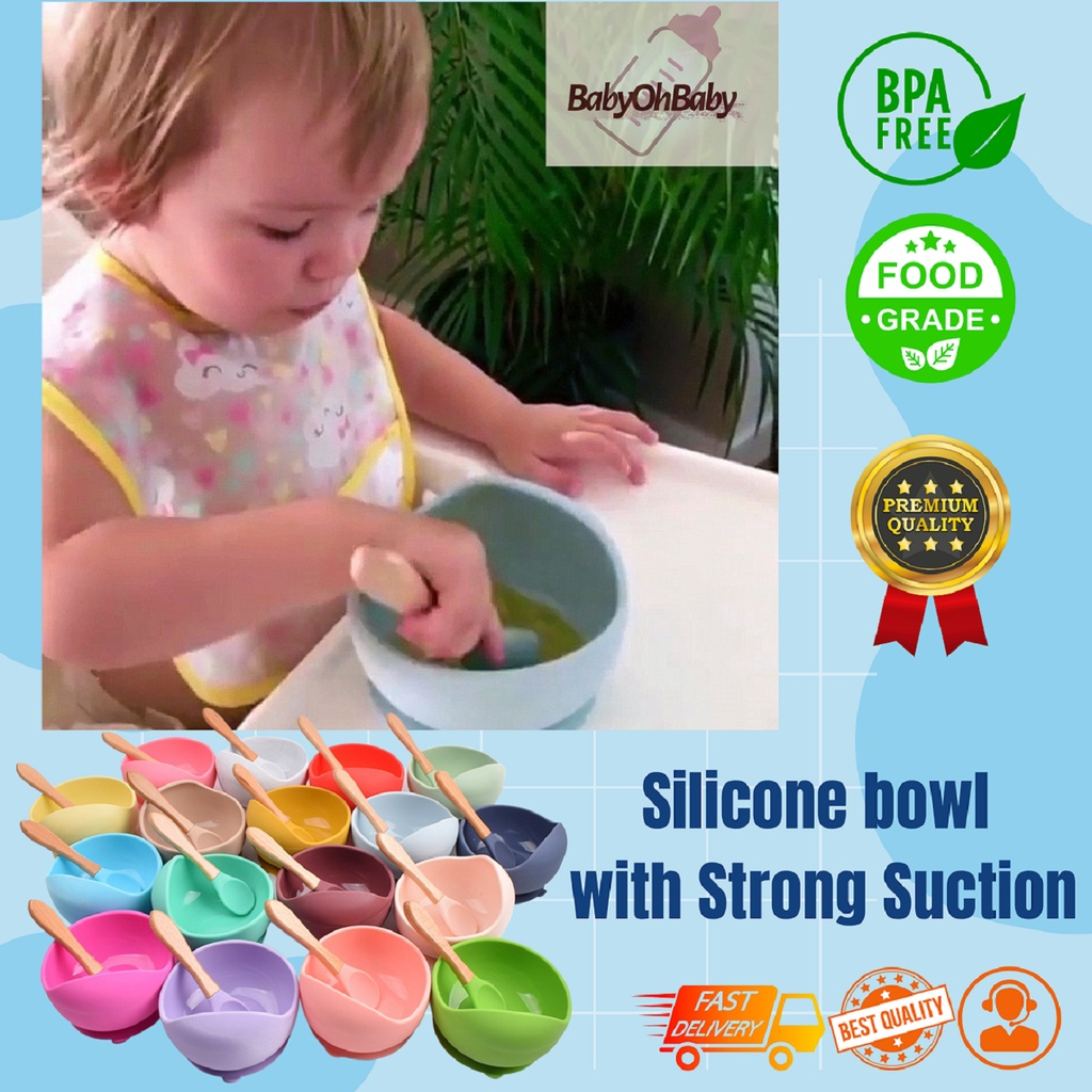Silicone Bowl Set Baby BPA Free With Suction Feeding Bowl Spoon Mangkuk ...