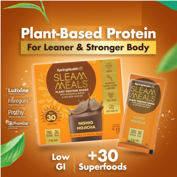 SPRINGHEALTH SLEAM MEALS PLANT PROTEIN- CHOCOLATE BLACK SESAME HOUJICHA ...
