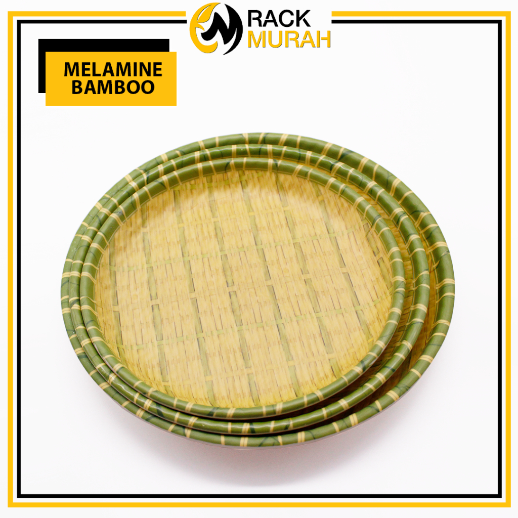 PINGGAN PLASTIK CORAK BULUH MELAMINE BAMBOO ROUND PLATE NASI LEMAK AYAM ...