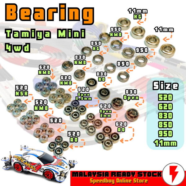 Tamiya Mini 4WD Bearing 520 620 AO 620 AO 830 850 950 11mm Tamiya ...
