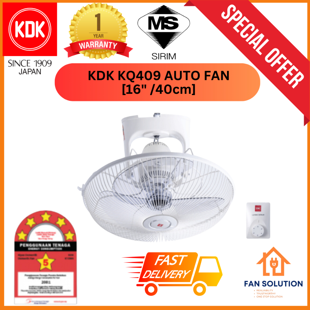 KDK KQ409 KIPAS AUTO DENGAN 5 TAHAP KELAJUAN BOLEH LARAS, PUTARAN 360 ...