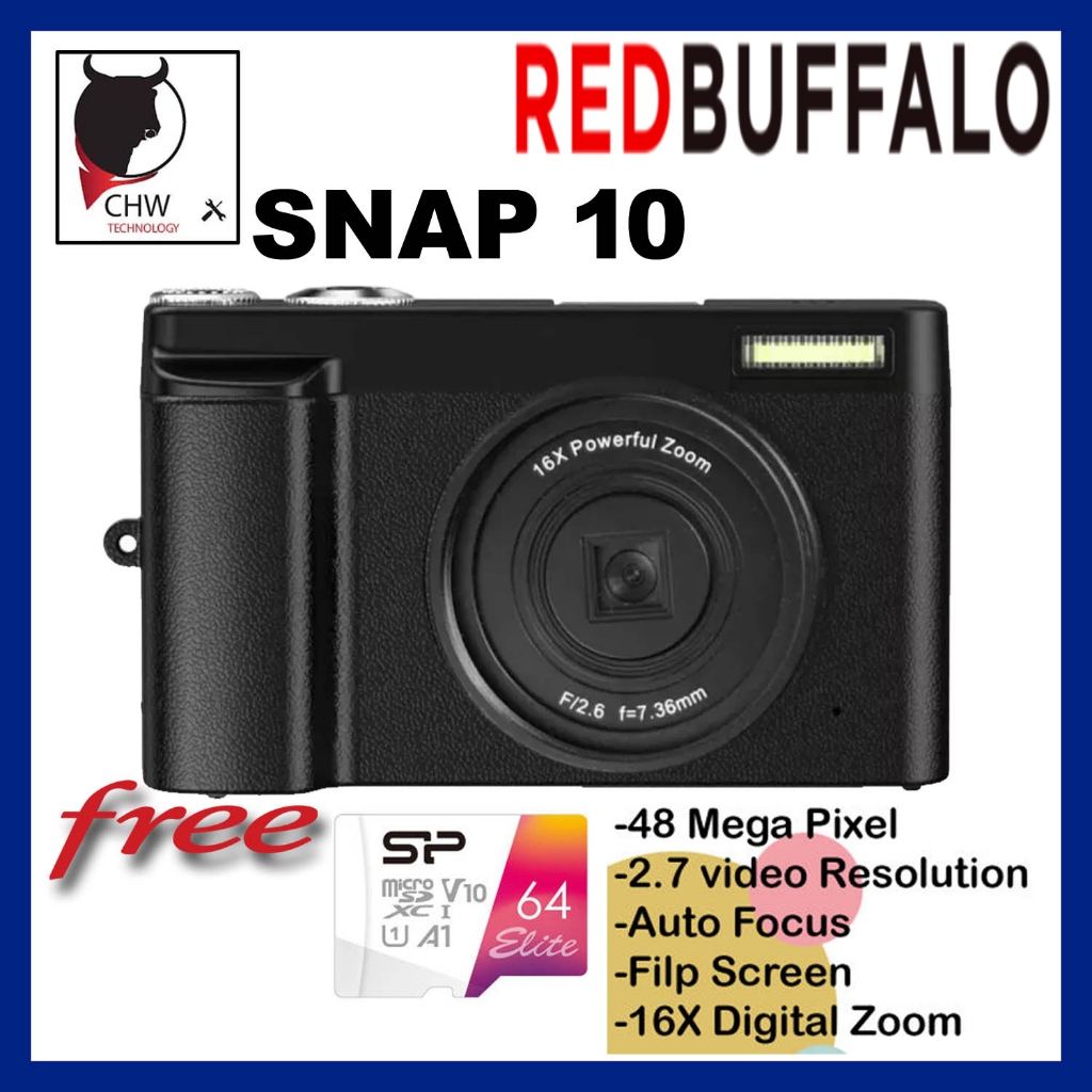 RED BUFFALO COMPACT CAMERA SNAP 10 SNAP-10 CMOS SENSOR 48 MEGAPIXEL ...