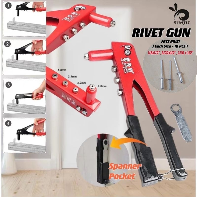 Rivet Gun Heavy Duty Durable Single Hand Riveter Tool (FREE RIVET-Each ...