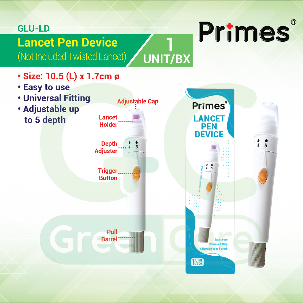 Primes Lancet Pen Device Diabetes 5 Adjustable Depth (GLU-LD) | Shopee ...