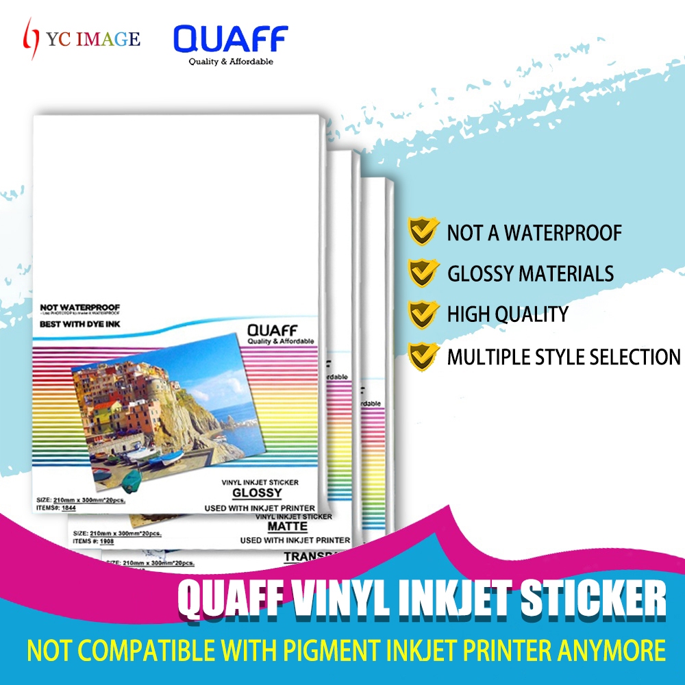 Quaff Vinyl Inkjet Sticker A4 Size Glossy Matte Transparent 20 Sheets ...