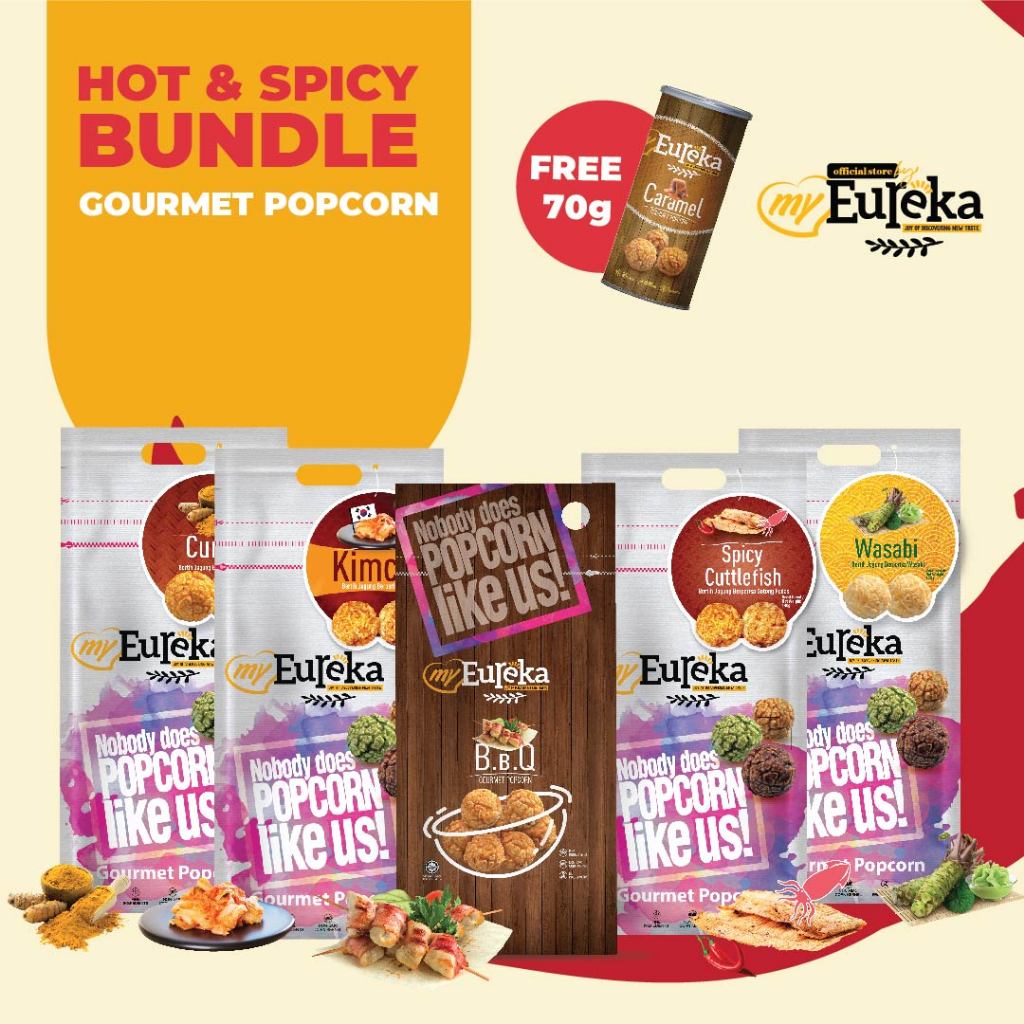 Eureka Popcorn Hot & Spicy Bundle FREE 1x Caramel Paper Can 70g ...